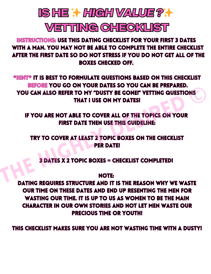 "DUSTY BE GONE!" VETTING QUESTIONS – The Highly Desired